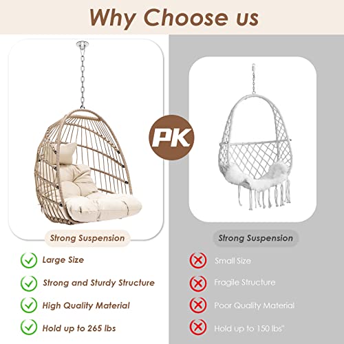 RADIATA Egg Chair Luxury Outdoor Patio Wicker Hanging Swing Egg Chairs with Water Resistant Cushions for Patio Backyard Balcony (Beige,Without Stand)