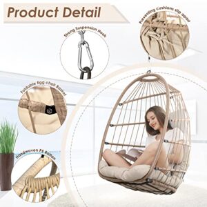 RADIATA Egg Chair Luxury Outdoor Patio Wicker Hanging Swing Egg Chairs with Water Resistant Cushions for Patio Backyard Balcony (Beige,Without Stand)