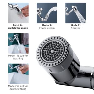 Swivel Sink Faucet Extender with 3 Axis Rotation, Butalso 3 Way Foldable Splash Filter Faucet Aerator, Kitchen/Bathroom Sink Adapter Sprayer Attachment for Gargle, Eyewash and Rinse