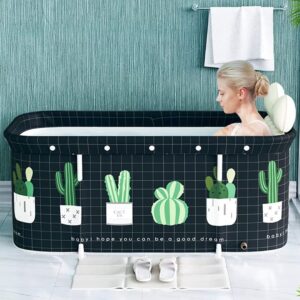 portable foldable bathtub, separate family bathroom spa tub, soaking standing bath tub for shower stall, efficient maintenance of temperature, ideal for hot bath ice bath 47.2x19.7x21.7inch(cactus)