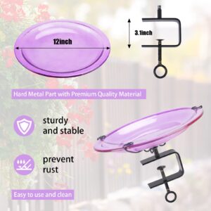 MUMTOP Deck Mounted Bird Bath, Glass Bird Baths Bowl Spa with Adjustable Sturdy Steel Clamp for Outdoor Garden Patio Lawn Yard Deck Railing Decoration, Purple