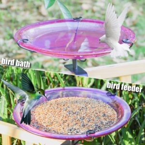 MUMTOP Deck Mounted Bird Bath, Glass Bird Baths Bowl Spa with Adjustable Sturdy Steel Clamp for Outdoor Garden Patio Lawn Yard Deck Railing Decoration, Purple