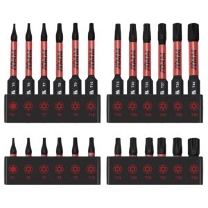 amm 24-piece torx bit set, security star bit set, tamper resistant star bits set, s2 alloy steel, 1" and 2.3" long impact bits with storage box（t5-t40 ）