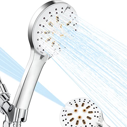 Handheld Shower Head with 79" Hose, High Pressure Power Jet Mode Self Cleaning and Nozzle Color Change Reminder 7 Spray Settings OneTouch Switch and Removable Black RV Showerhead