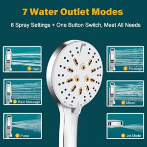 Handheld Shower Head with 79" Hose, High Pressure Power Jet Mode Self Cleaning and Nozzle Color Change Reminder 7 Spray Settings OneTouch Switch and Removable Black RV Showerhead