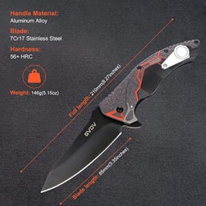 GVDV Pocket Knife with 7CR17 Steel, Assisted Opening Flipper Knife with Pocket Clip, Safety Lock, Folding Knife for Camping Hiking Fishing