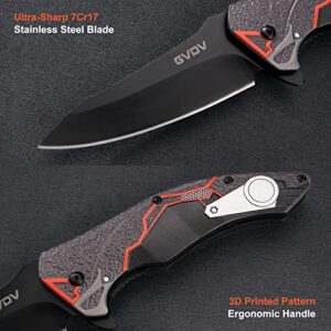 GVDV Pocket Knife with 7CR17 Steel, Assisted Opening Flipper Knife with Pocket Clip, Safety Lock, Folding Knife for Camping Hiking Fishing