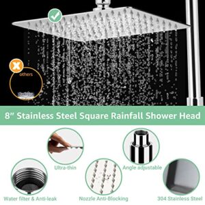 COSYLAND 8'' Rainfall Shower Head with Handheld Combo High Pressure 12 Settings Stainless Steel with Chrome Finish Bath Showerhead, Height/Angle Adjustable,Chrome