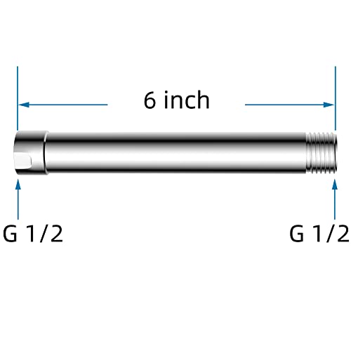 Hibbent All Metal 6 Inch Shower Head Extension Arm, Solid Brass Shower Arm Extension Shower Head Extender, Water Outlet Lowers Existing Shower Head-Lower Shower Head, Chrome Finish