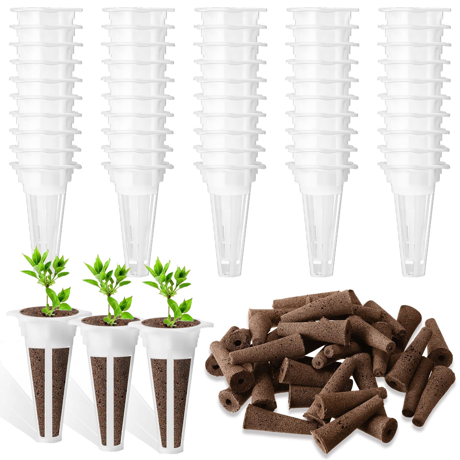 Cunhill 100 Pcs Hydroponic Plant Grow Sponges Pods Kit Root Plant Basket Seed Planting Kit Replacement Pod Cups Pot Hydroponic Pods for Garden Indoor Herb Hydroponic Growing System(Petal Style)