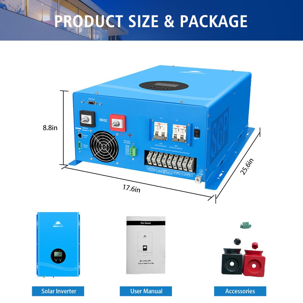 UL1741 12000W DC 48V MPPT Solar Inverter Charger,Low Frequency Pure Sine Wave Split Phase Inverter AC Input 240V to Output 120V / 240V, with 80A AC Charger, Off Grid Inverter Made by SUNGOLDPOWER