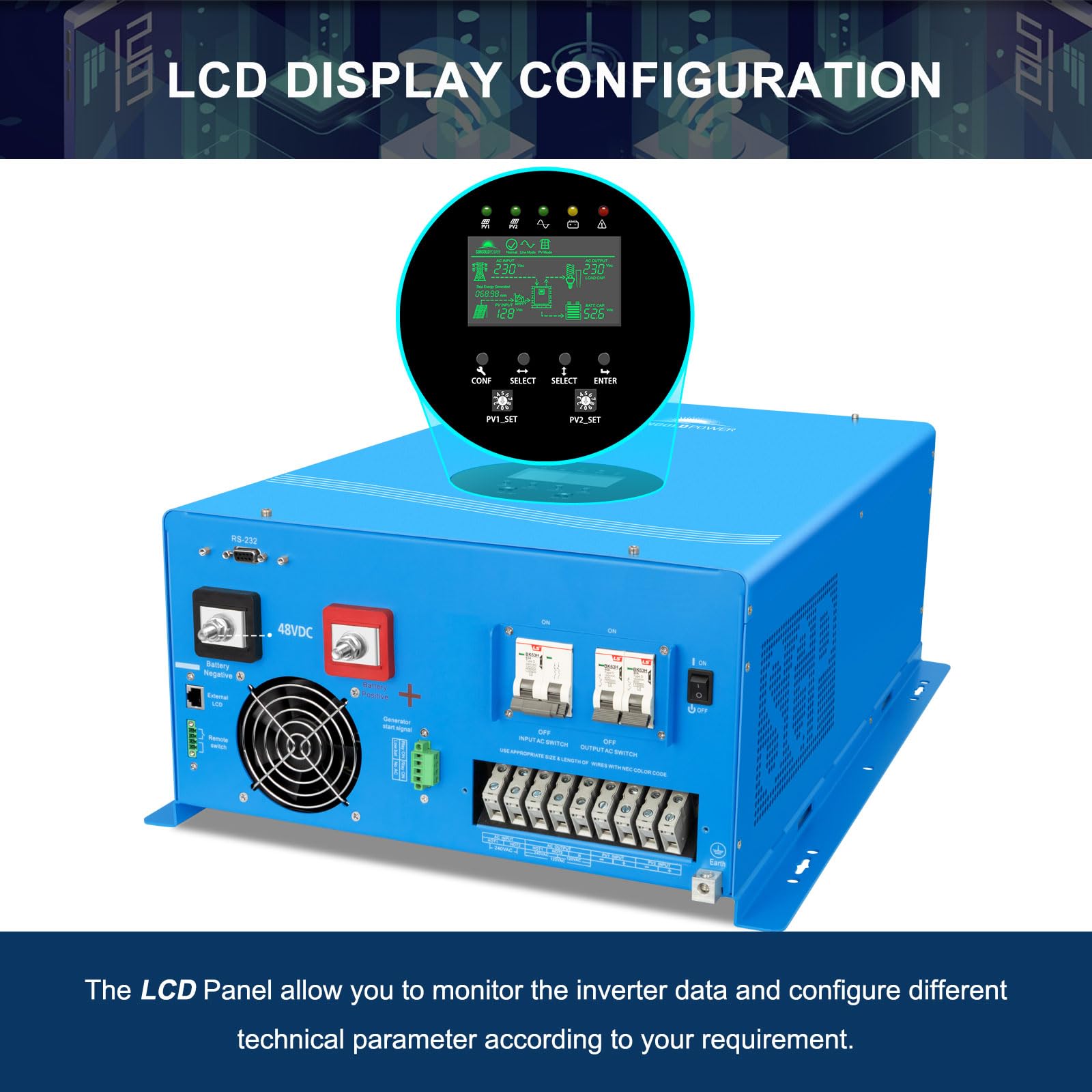 UL1741 12000W DC 48V MPPT Solar Inverter Charger,Low Frequency Pure Sine Wave Split Phase Inverter AC Input 240V to Output 120V / 240V, with 80A AC Charger, Off Grid Inverter Made by SUNGOLDPOWER