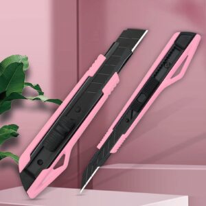 MANUFORE 2 Pack Pink Snap-off Utility Knife 9mm 30 Degree Knife and 18mm Knife Set with 20pcs Black Blades for Cutting Paper, cardboard