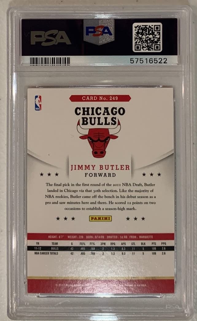 Jimmy Butler 2012 Panini Hoops Basketball RC Rookie Card #249 Graded PSA 9