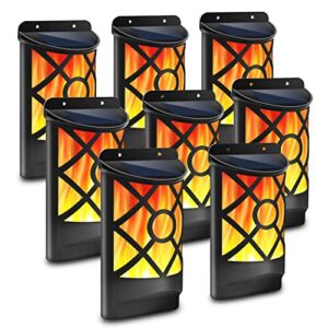 aityvert solar flame lights outdoor, waterproof flickering flame solar lights dark sensor auto on/off 66 led solar powered wall mounted night lights lattice design for patio deck driveway