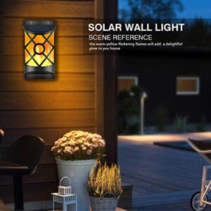 Aityvert Solar Flame Lights Outdoor, Waterproof Flickering Flame Solar Lights Dark Sensor Auto On/Off 66 LED Solar Powered Wall Mounted Night Lights Lattice Design for Patio Deck Driveway