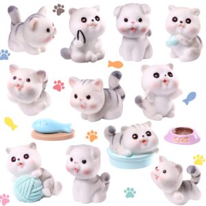 14 pcs cat figurines cute miniature figures mini cat cake toppers moss landscape waterproof resin kitten garden miniature terrarium figurines for garden home party cake decor supplies (adorable)