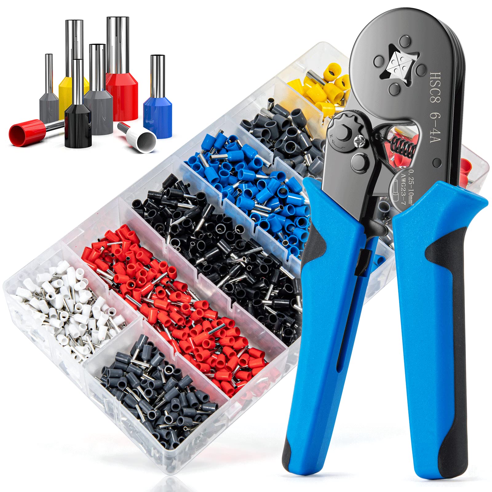 Ferrule Crimping Tool Kit, LUNEY Wire Ferrule Kit with 1250PCS Wire End Ferrules & Crimper Plier, Self-adjustable Ratchet Tool Set for AWG 23-7 Electrical Wire Connectors, 0.25-10mm²