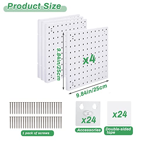 4 Pieces Pegboard Wall Mount Display Pegboards Wall Panel Kits DIY Pegboard Tool Organizer with Accessories for Garage Kitchen Living Room Bathroom Office