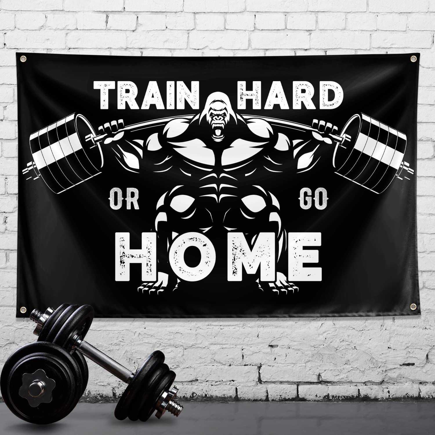 Funny Gorilla Gym Flag 3x5 Ft Train Hard or Go Home Wall Flags Durable Gym Banner Motivational Poster Gym Decor for Home Gym Garage