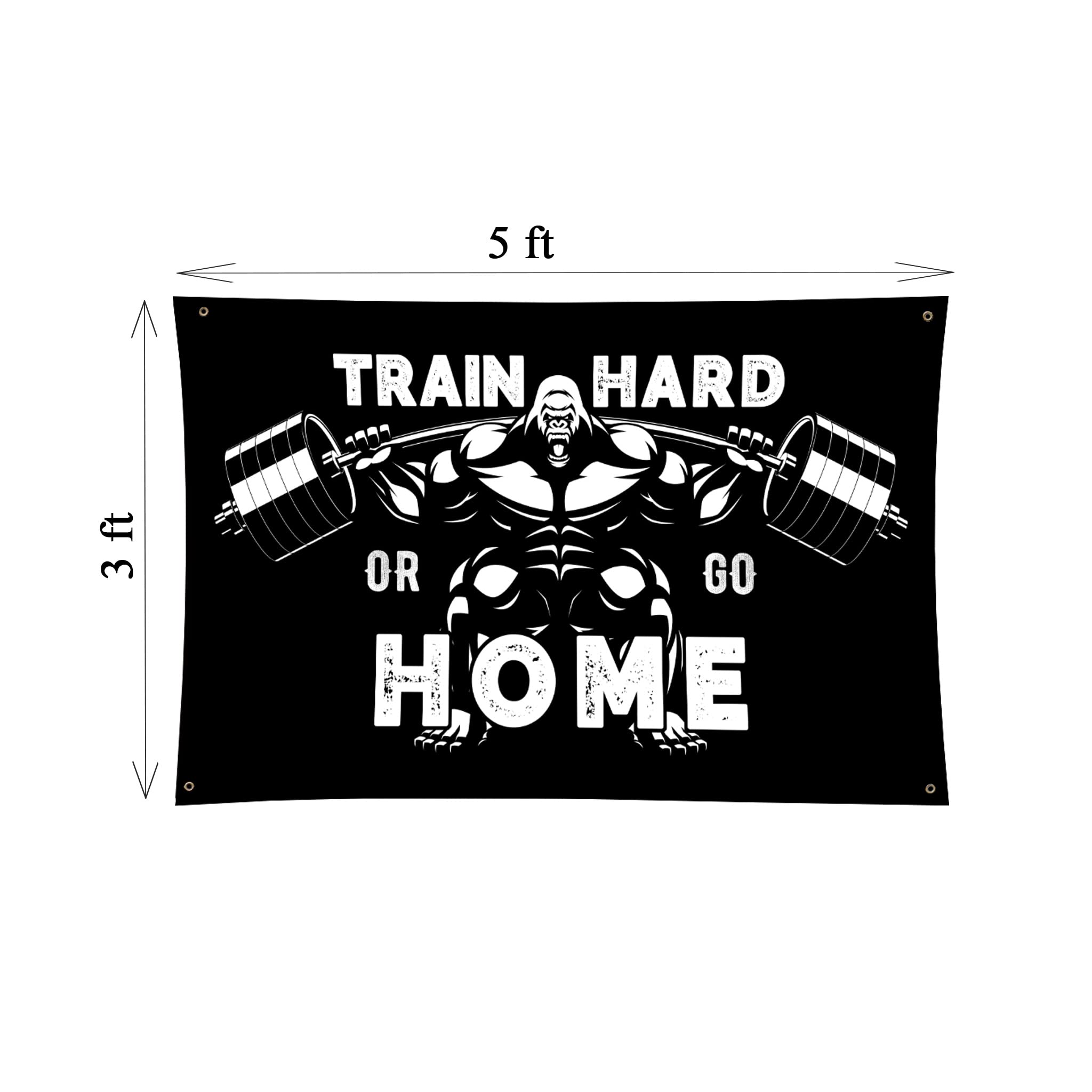 Funny Gorilla Gym Flag 3x5 Ft Train Hard or Go Home Wall Flags Durable Gym Banner Motivational Poster Gym Decor for Home Gym Garage