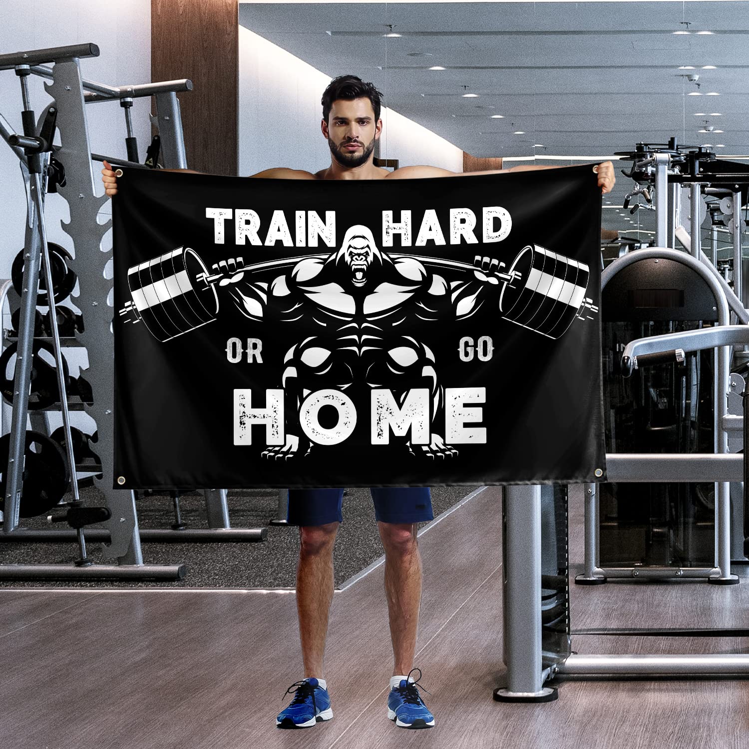 Funny Gorilla Gym Flag 3x5 Ft Train Hard or Go Home Wall Flags Durable Gym Banner Motivational Poster Gym Decor for Home Gym Garage