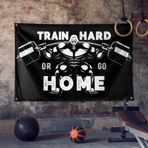 Funny Gorilla Gym Flag 3x5 Ft Train Hard or Go Home Wall Flags Durable Gym Banner Motivational Poster Gym Decor for Home Gym Garage