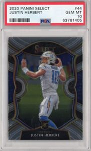 graded 2020 panini select justin herbert #44 concourse rookie rc football card psa 10 gem mint