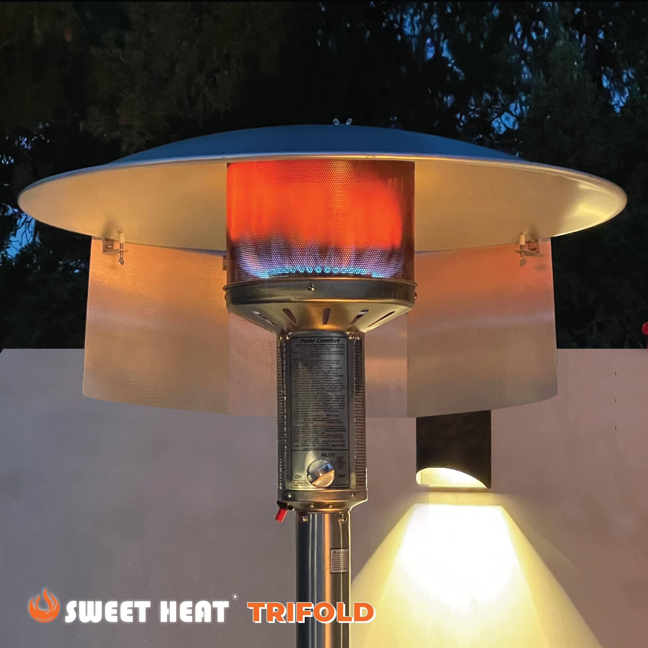 SWEET HEAT TRIFOLD - Our Improved, Foldable Heat Focusing Reflector - Universal-Fit for Large Patio Heaters - Light Weight, Aluminum, High Performance Reflector