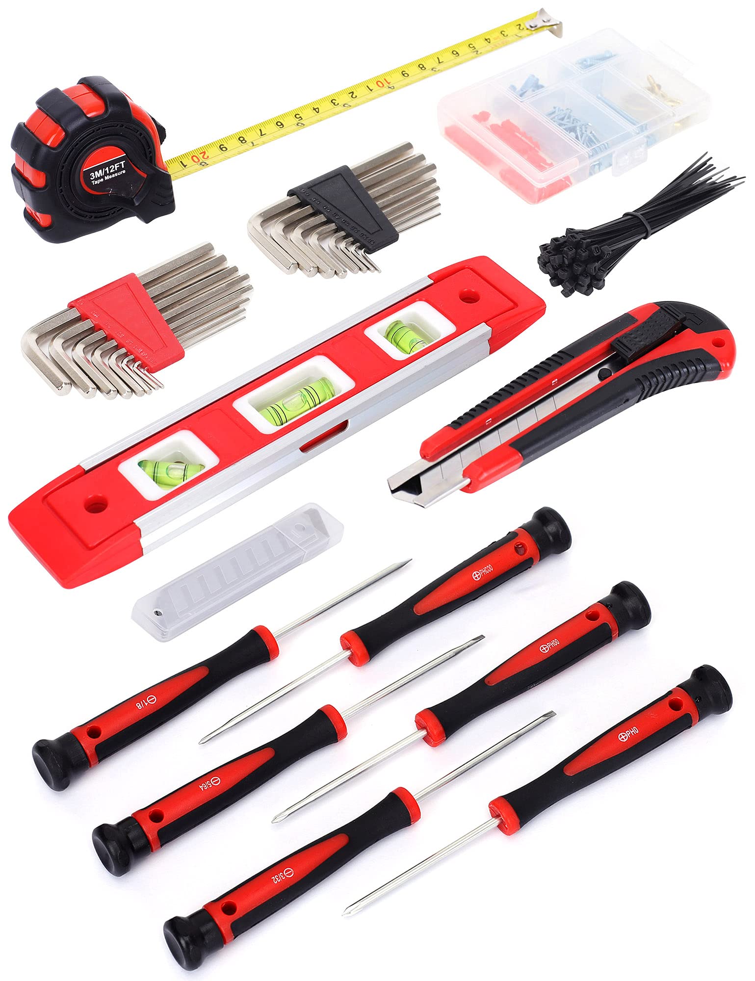 FASTPRO 236-Piece Home Repairing Tool Set, Mechanics Hand Tool Kit with 12-Inch Wide Mouth Open Storage Bag, Household Tool Set for DIY, Home Maintenance, Red