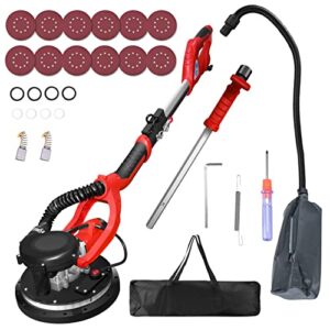 seeutek drywall sander with vacuum,800w electric sander,7 variable speed power sander,800-1750 rpm wall sander with extendable handle, led light, long dust hose, storage bag,12pcs sanding paper