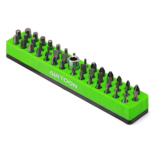 AIRTOON 1/4" Magnetic Hex Bit Holder, 43 Holes Bit Storage with Strong Magnetic Base, Magnetic Screwdriver Bit Organizer, Green