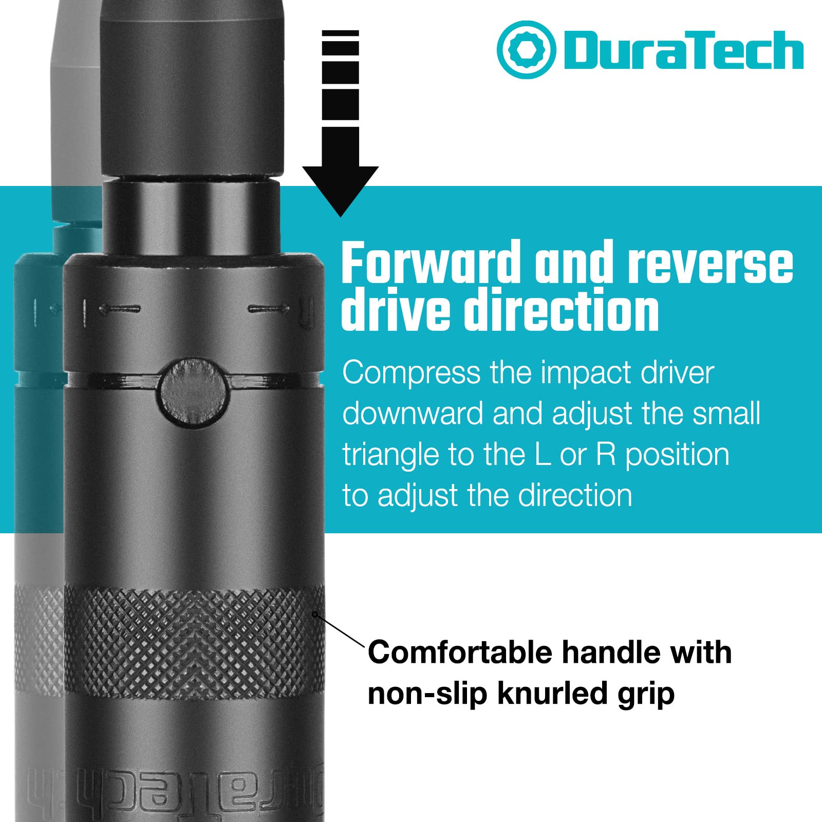 DURATECH 3/8 Inch Drive Manual Impact Driver, Reversible Hand Screwdriver Set, with S2 Steel Bits, 5-Piece, for Tighten/Rusted Fasteners, organized in storage case