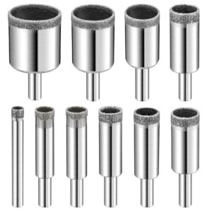 diamond drill bits set, 10 pcs diamond hole saw set, glass drill bit for ceramic tile porcelain marble granite stone bottles