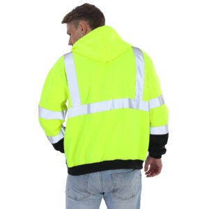 sesafety High Visibility Safety Sweatshirt for Men, Class 3 Reflective Zippered Hooded Sweatshirt, Hi-Vis Safety Hoodie with Black Bottom, Yellow, XL