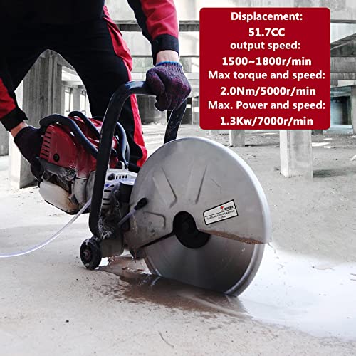 JACKCHEN Concrete Saw With EPA, 14 in Gas Powered Cut Off Saw, 2 Stroke Gasoline Circular Saw, Ideal for Cutting Concrete, Stone