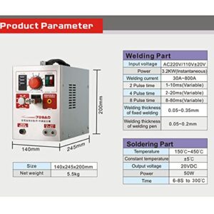 RCBDBSM Battery Spot Welder Machine 709AD for 18650 14500 Lithium Battery Pack Building 3.2KW Handheld Pulse Spot Welder with Cooling System and Soldering Iron Spot Welder Pen