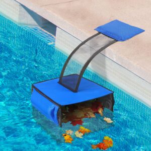 swimming pool net leaf liberate hands skimmer with animal saving escape ramp, heavy duty pool leaf fine mesh cleaning net skimmer, rescue pool critter saver floating ramp accessories (dark blue)