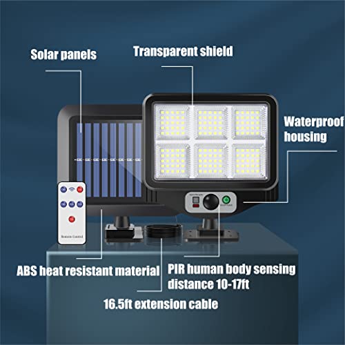 【3 Pack】Solar Outdoor Lights Motion Sensor,450 Bright LED Wired Security Solar Powered Flood Lights with Remote Control, 17Ft Cable, IP65 Waterproof Wide Angle Flood Wall Lights, with 3 Modes…