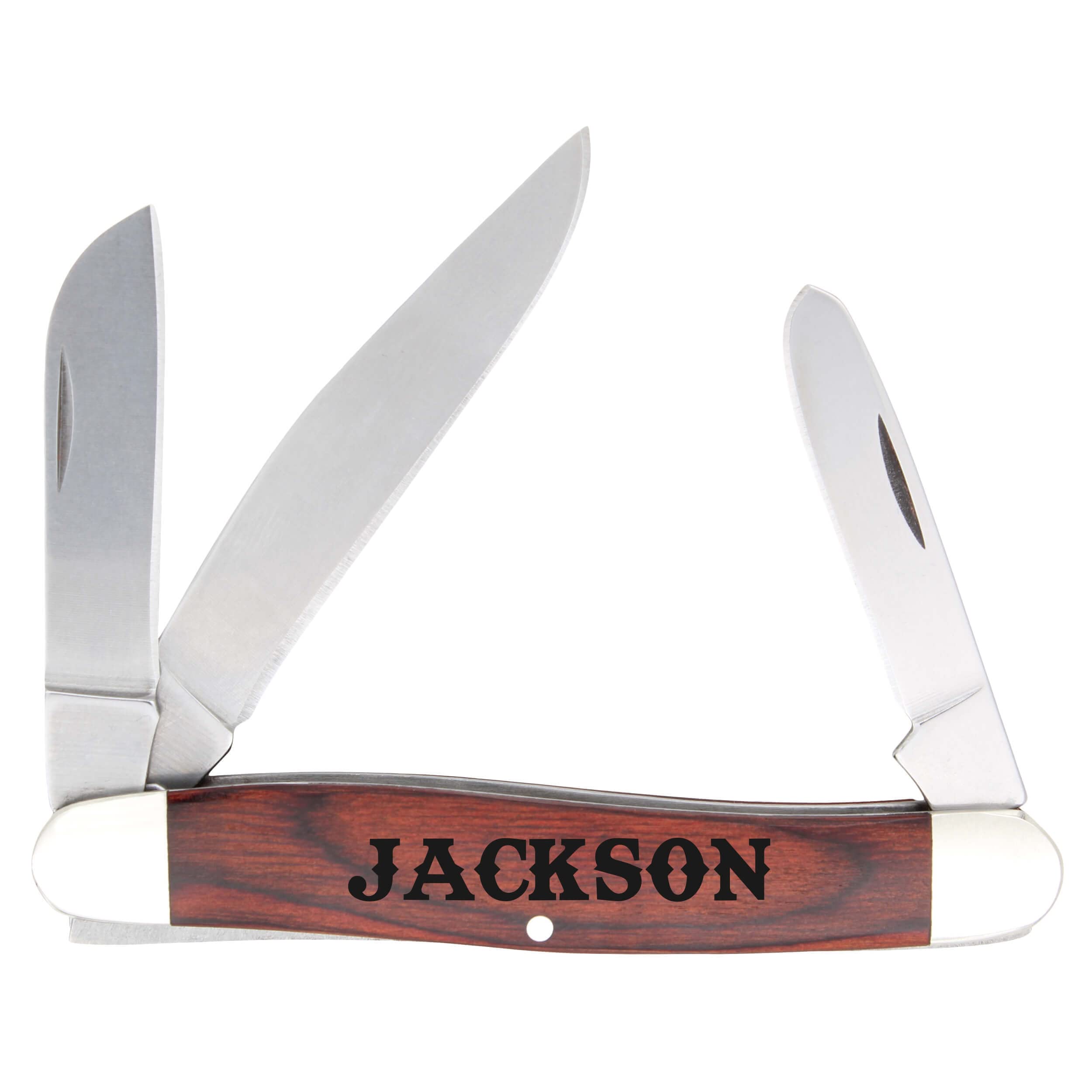 Palmetto Wood Shop Bear and Son 247R Stockman Pocket Knife with Personalized Laser Engraved Rosewood Handle, Three Blades, Father's Day Gifts