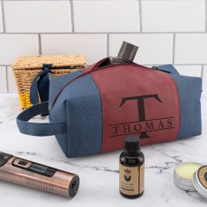 Toiletry Bag for Men Personalized, Laser Engraved Initial & Name on Leather, Custom 4 Canvas Colors - Gift for Husband, Dad, Boy Friend, Handcrafted Travel Bag, Waterproof Shaving Dopp Kit