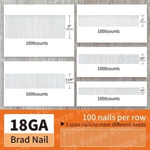 PINOZE 18 Gauge Brad Nails Galvanized, 5000-Count (2”, 1-1/4”, 1”, 3/4”, 5/8 Inch) 18GA Nail Gun Nails Assorted and Small Finishing Nails Assortment for Pneumatic, Electric Brad Nailer Gun