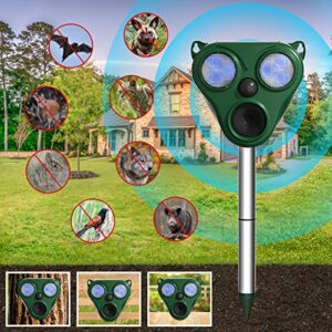 ultrasonic solar animal repeller, 2022 upgrade cat repellent outdoor, squirrel, deer, raccoon, skunk, rabbit, dog, cat, waterproof with alarm