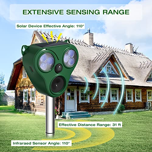 Ultrasonic Solar Animal Repeller, 2022 Upgrade Cat Repellent Outdoor, Squirrel, Deer, Raccoon, Skunk, Rabbit, Dog, Cat, Waterproof with Alarm