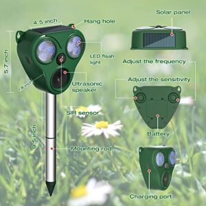 Ultrasonic Solar Animal Repeller, 2022 Upgrade Cat Repellent Outdoor, Squirrel, Deer, Raccoon, Skunk, Rabbit, Dog, Cat, Waterproof with Alarm