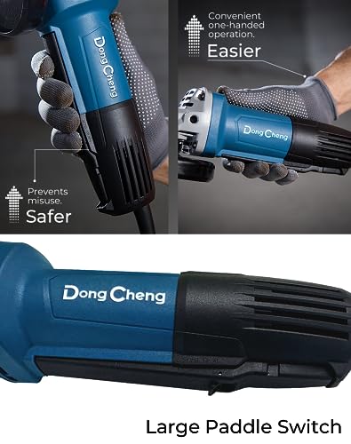 DongCheng Angle Grinder 4-1/2 inch 6.7-Amp Paddle Switch Cut off Tool 11800RPM Electric Grinder Power Tools with Cutting & Grinding Wheels, Flap Discs, Auxiliary Handle for Wood Metal & Rust Removal