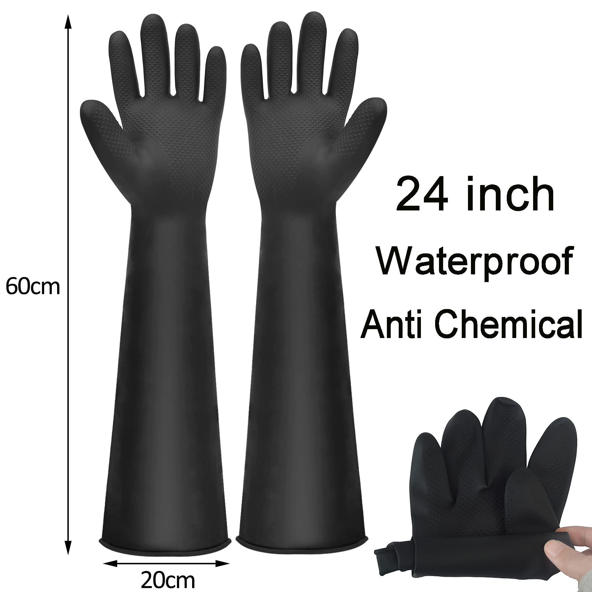 Nobgum 24" Extra Long Rubber Protective Gloves, Reusable Heavy Duty Long Latex Chemical Gloves, Dust Removal Cleaning Dishwashing Industrial Waterproof Aquarium Rubber Gloves for Men, XXL Size