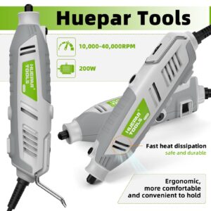 Huepar Tools Rotary Tool Kit, 200W 1.8 AMP with Flex Shaft 239pcs Accessories include MultiPro Keyless Chuck, 6 Variable Speed 10000-40000RPM Electric Drill Set for Crafting Projects and DIY Creations