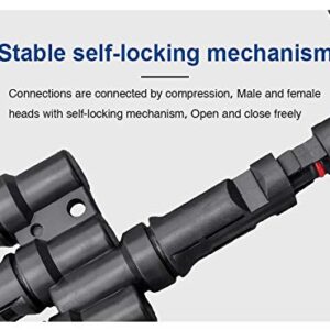 Hovico 1 Pair Solar Panel Connector MC-4 T Branch Connectors Cable Coupler Combiner - 1 Male to 4 Female (M/4F) and 1 Female to 4 Male(F/4M) for Parallel Connection Between Solar Panels