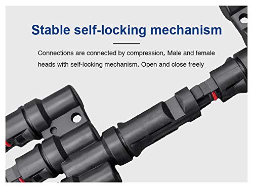 Hovico 1 Pair Solar Panel Connector MC-4 T Branch Connectors Cable Coupler Combiner - 1 Male to 4 Female (M/4F) and 1 Female to 4 Male(F/4M) for Parallel Connection Between Solar Panels